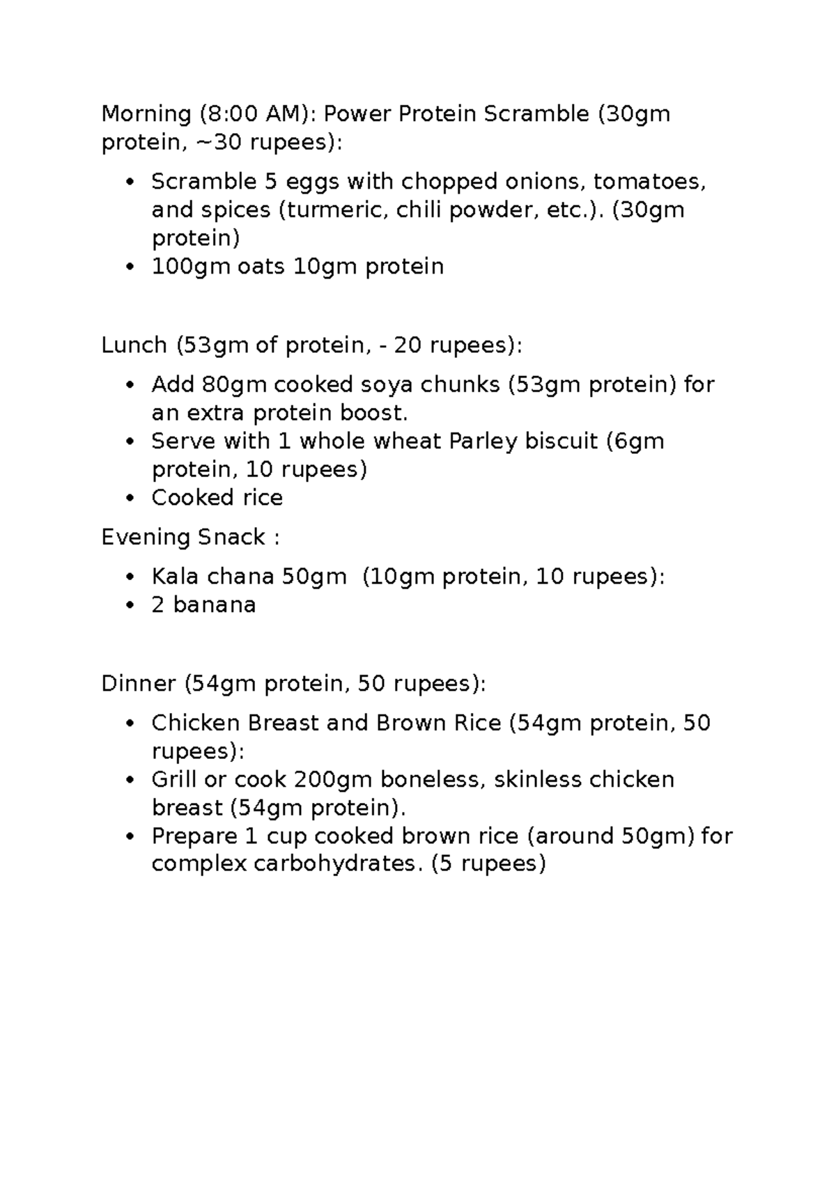 Diet - Morning ( 8 :00 AM): Power Protein Scramble ( 30 gm protein ...