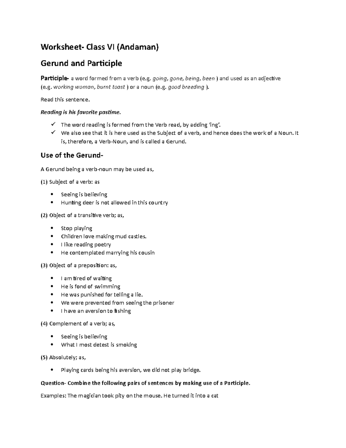 435300658-Worksheet-Gerund - Worksheet- Class VI (Andaman) Gerund and ...