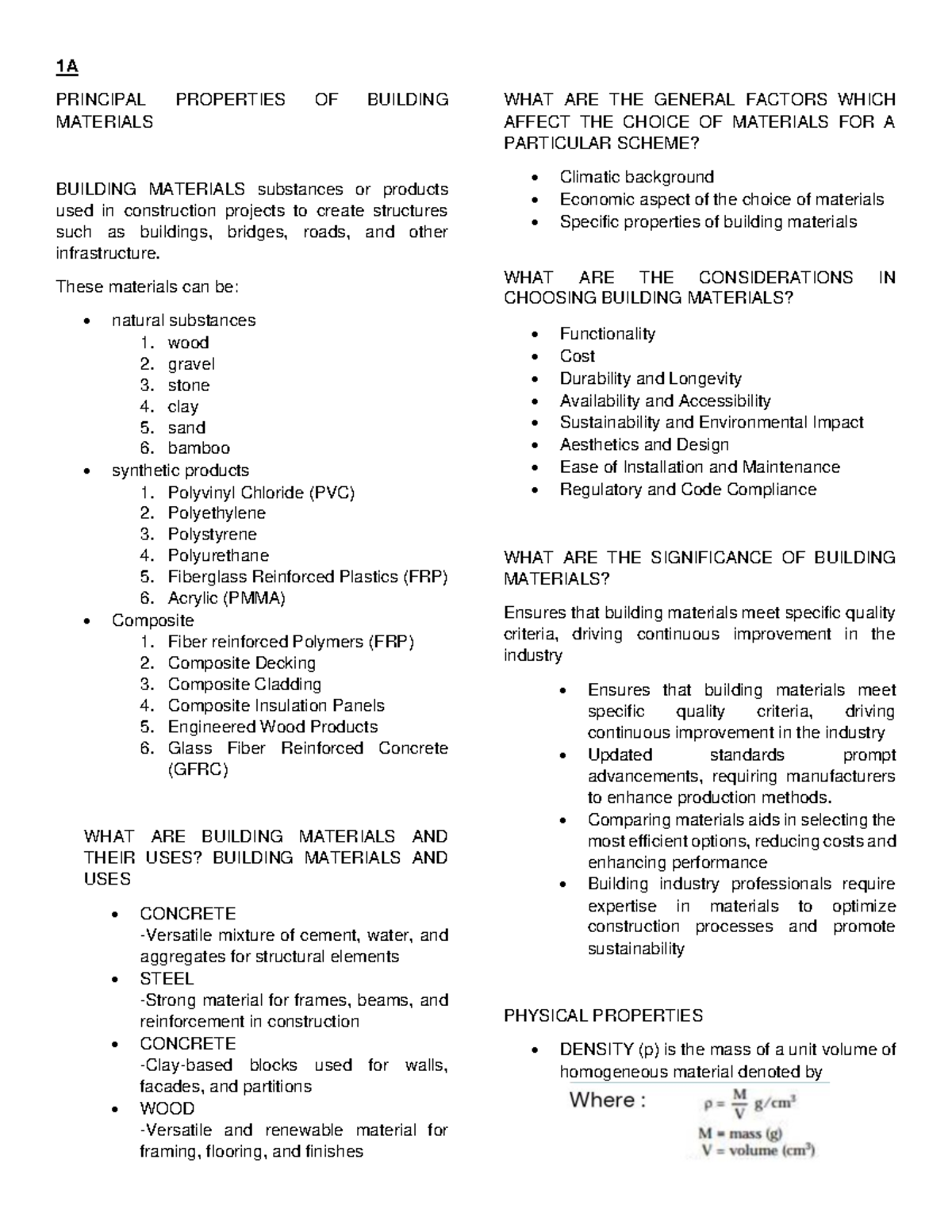 CMT Reviewer - 1 A PRINCIPAL PROPERTIES OF BUILDING MATERIALS BUILDING ...