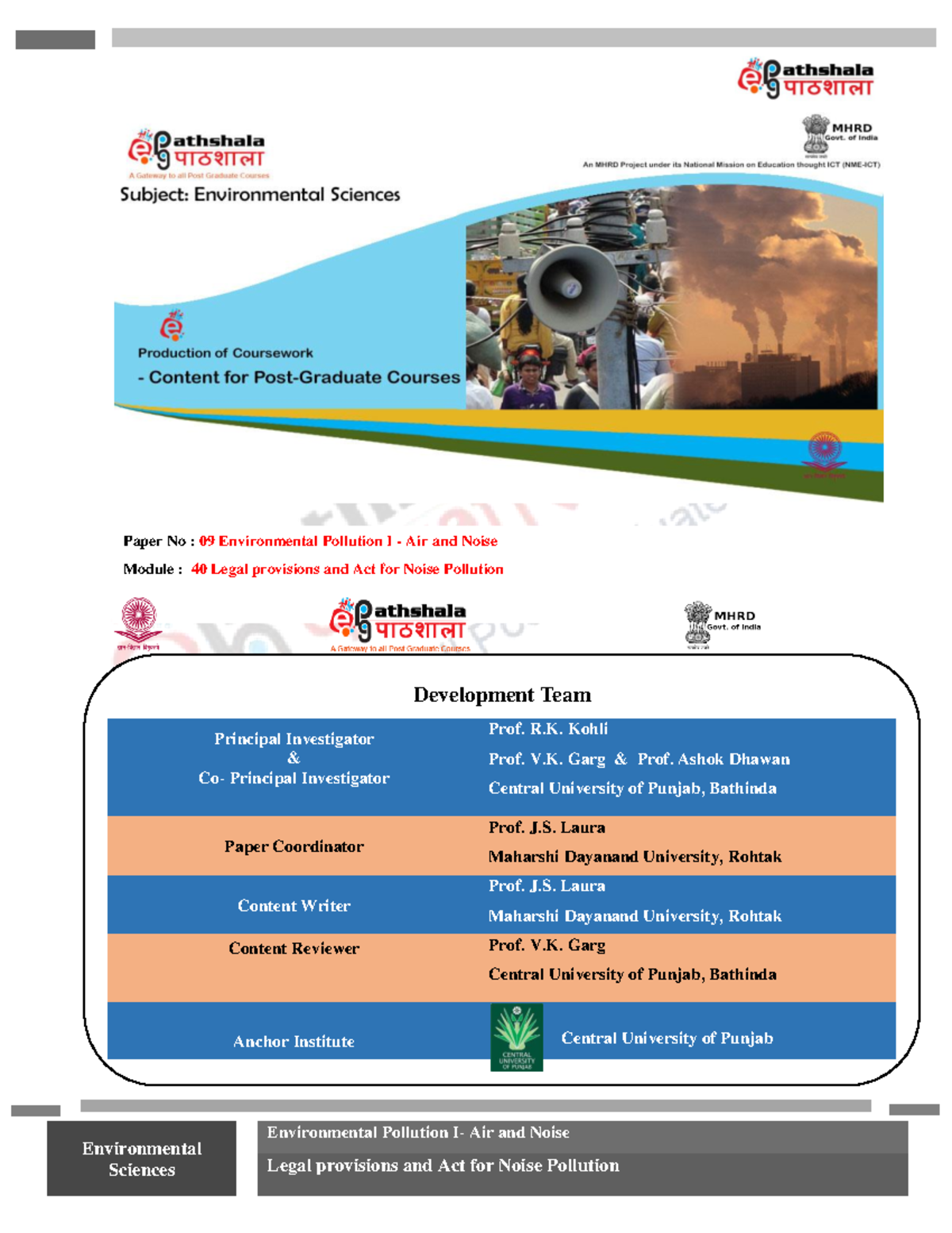 Noise Pollution - 1 Environmental Environmental Pollution I- Air and ...