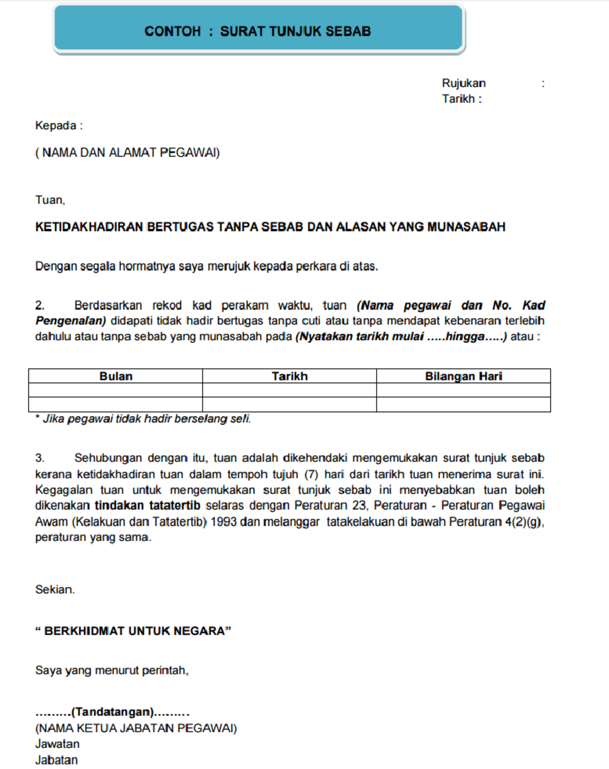 Contoh surat tunjuk alasan - karangan bahasa melayu - Studocu