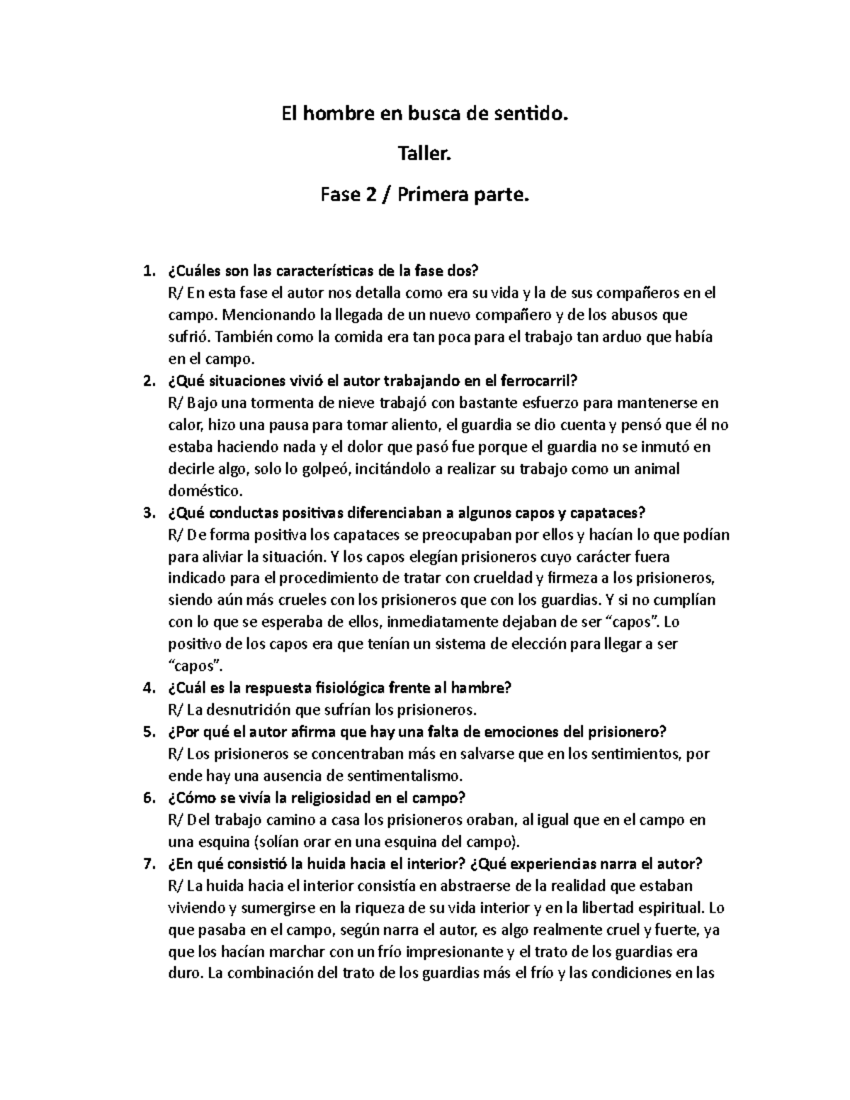 El hombre en busca de sentido FASE 2 - Primera Parte - El hombre en ...