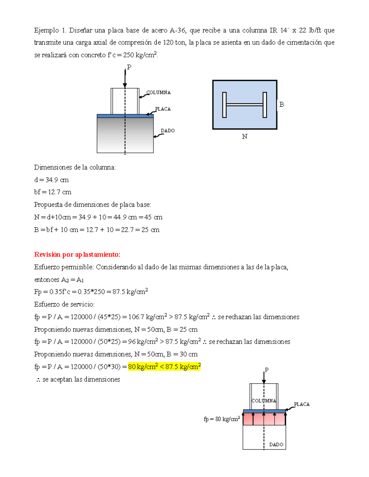 Ejemplos Placa BASE - Ejemplo 1. Diseñar una placa base de acero A-36 ...