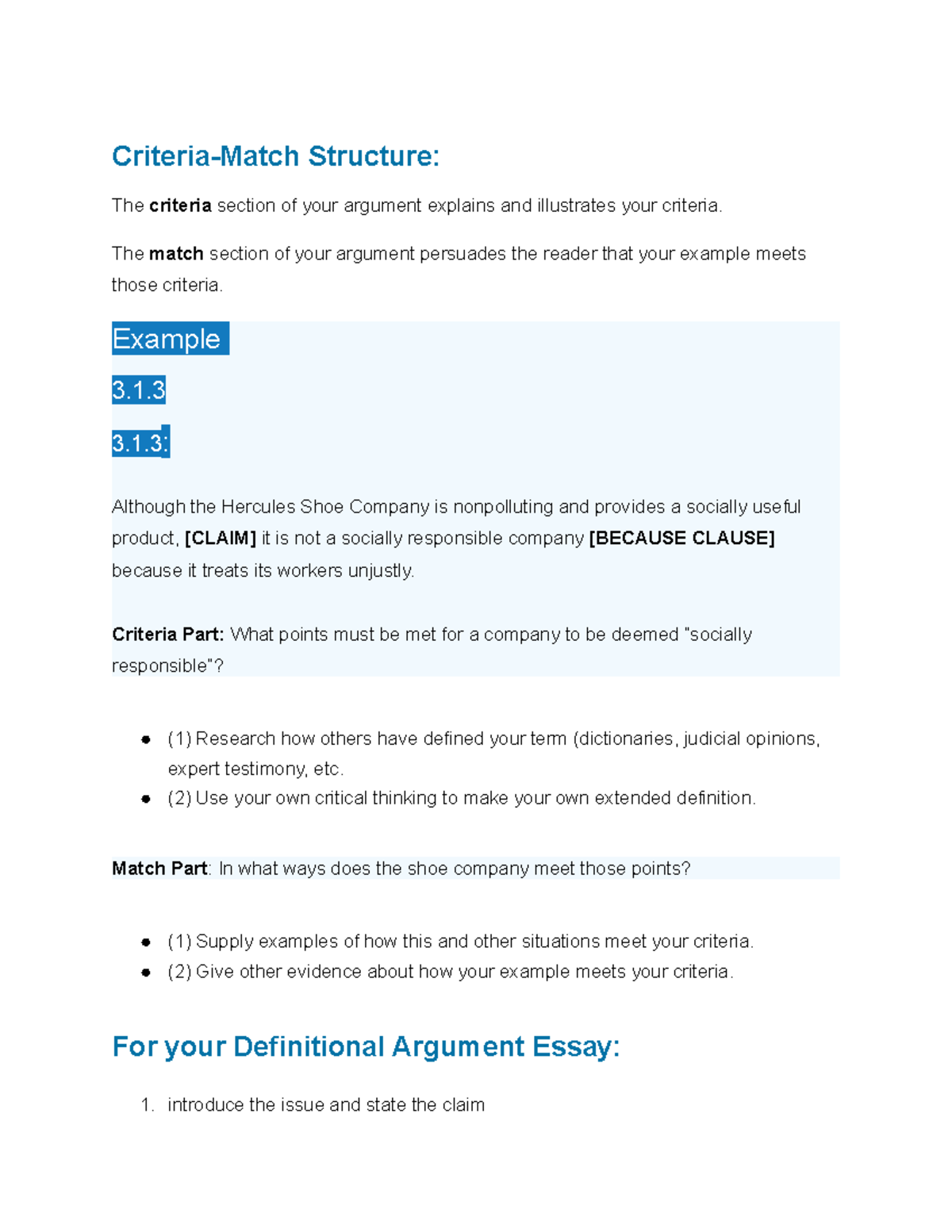 Criteria-Match Structure - The match section of your argument persuades ...