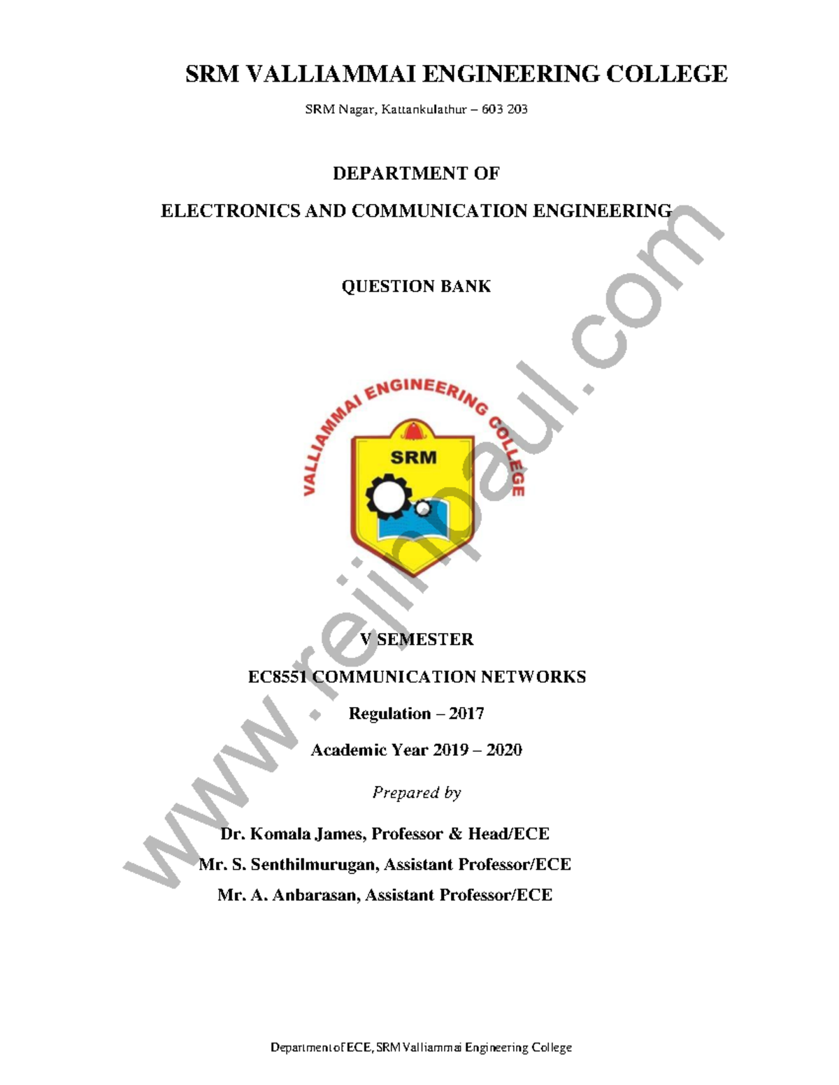 EC8551-Communication Networks - SRM VALLIAMMAI ENGINEERING COLLEGE SRM ...