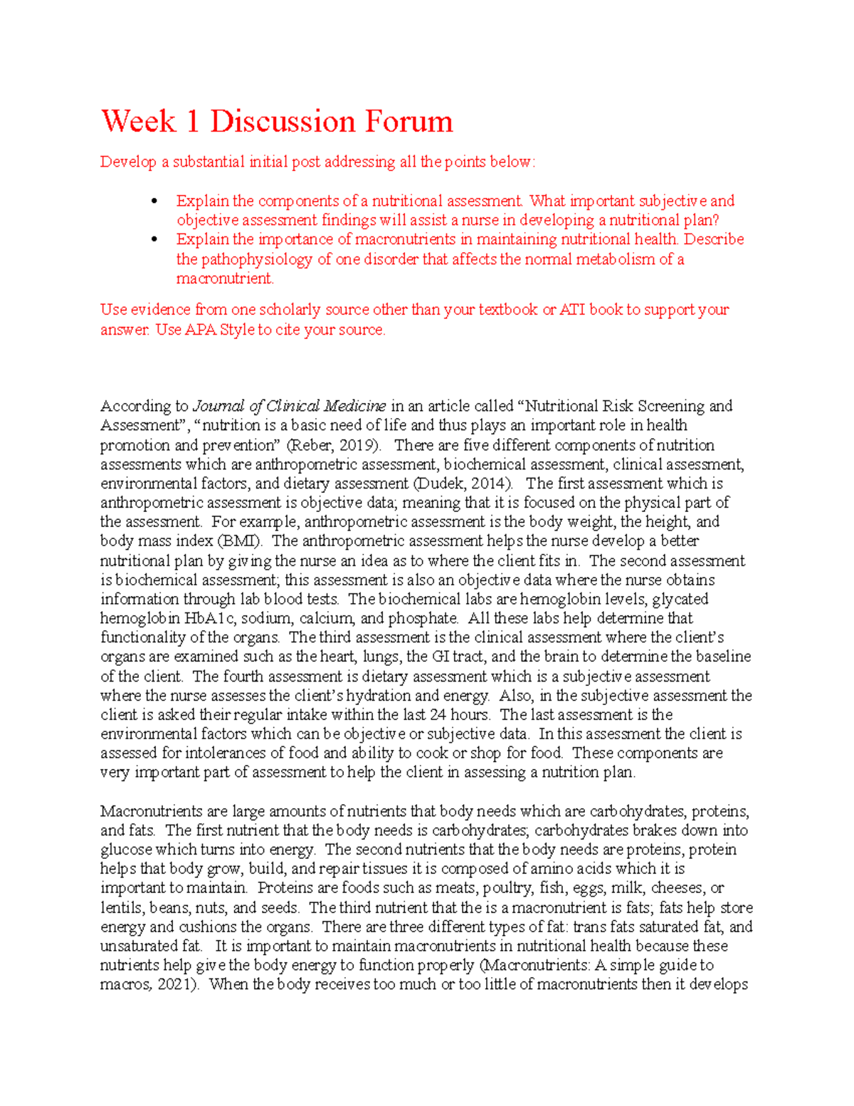 Week 1 Discussion Forum - Week 1 Discussion Forum Develop a substantial ...