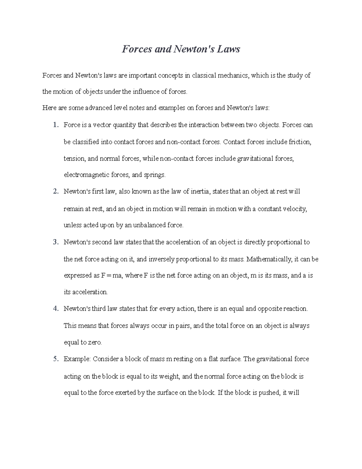 Notes on Forces and Newton's Laws - Forces and Newton's Laws Forces and ...