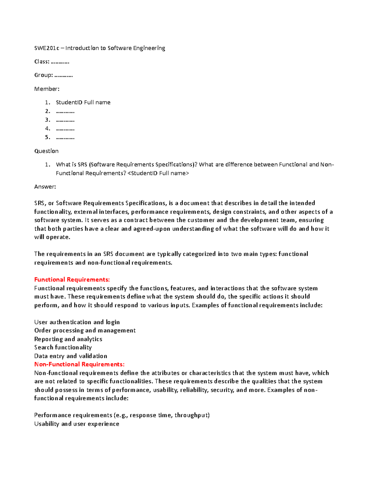 SWE201c TL01 Exercise Group XX - SWE201c – Introduction to Software Engineering Class ...
