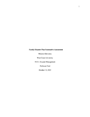 Family Disaster Plan Checklist - Name: Melanie J. Perez Date: 12/18 ...