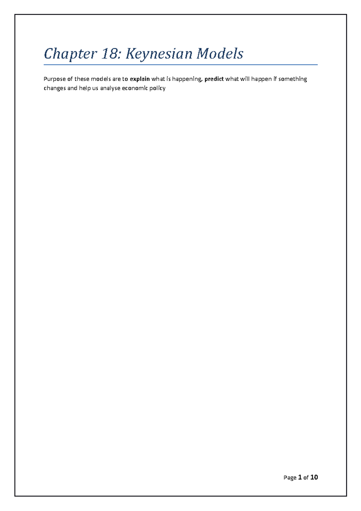 Chapter 18- keynes model - Chapter 18: Keynesian Models Purpose of ...