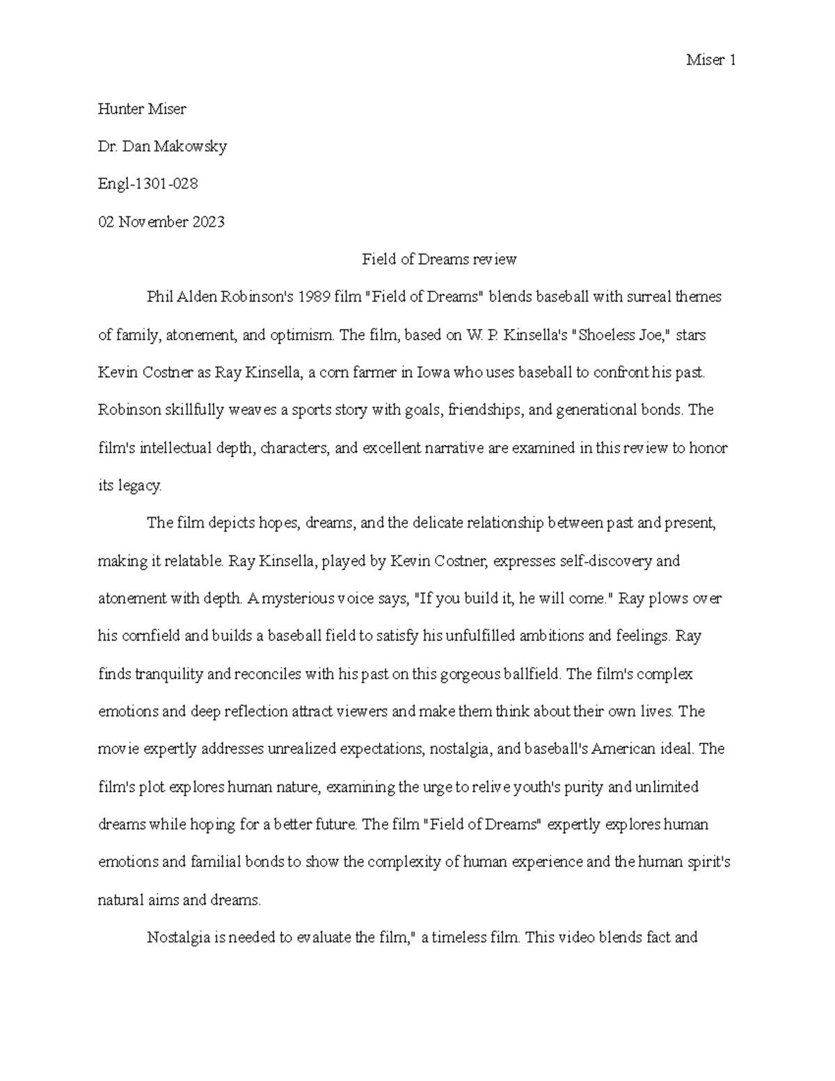 essay 3 compositio 1 - Hunter Miser Dr. Dan Makowsky Engl-1301- 02 ...