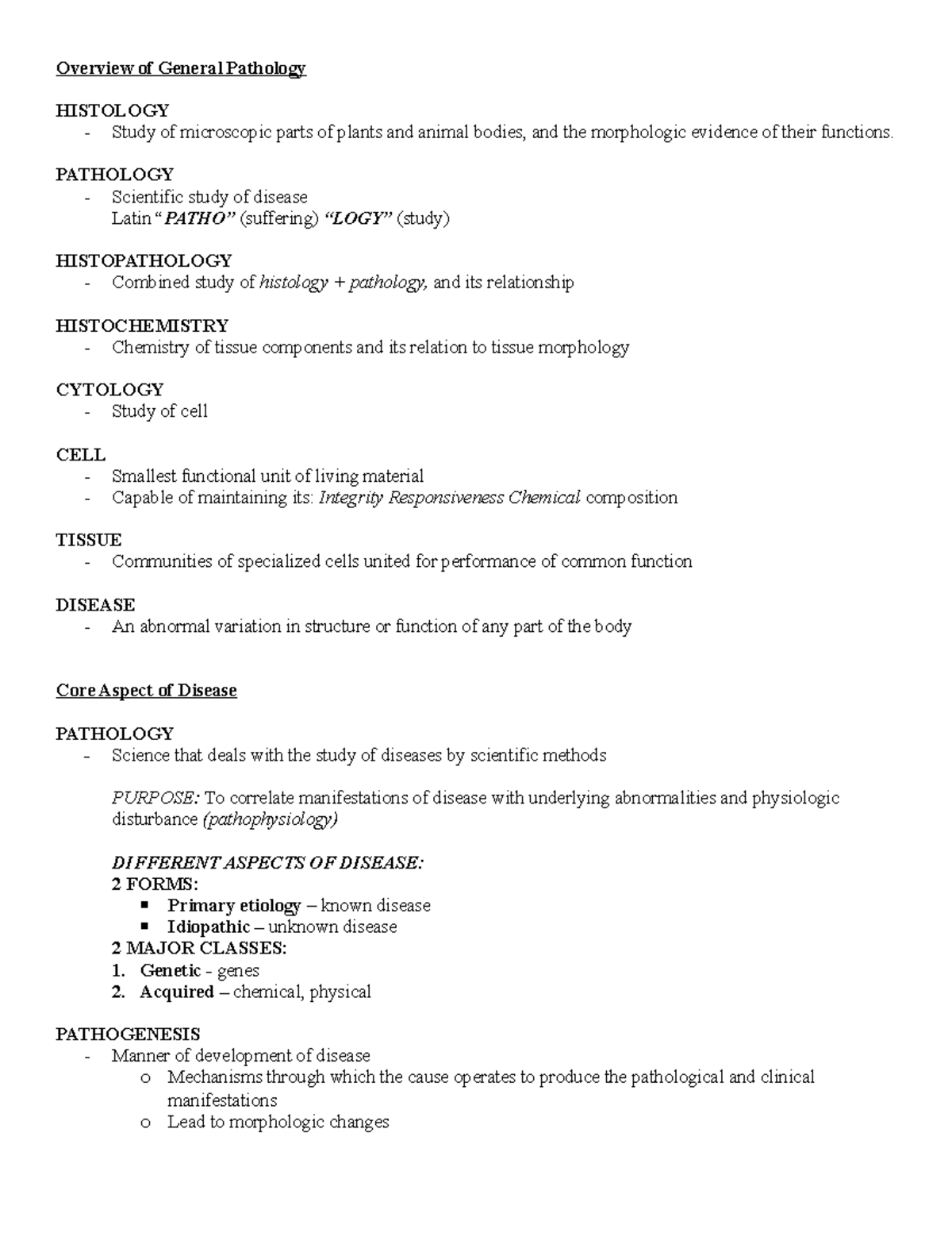 Overview of General Pathology - Overview of General Pathology HISTOLOGY ...