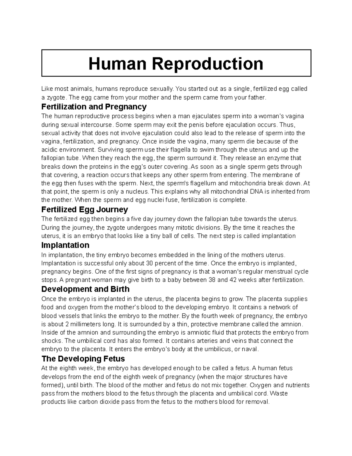 Human Reproduction - Studocu