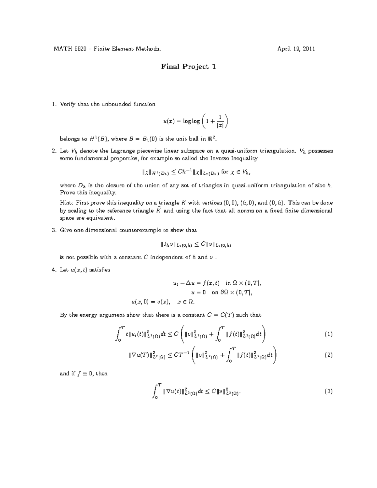 Seminar assignments - Final project 1 - 3 - MATH 5520 – Finite Element ...