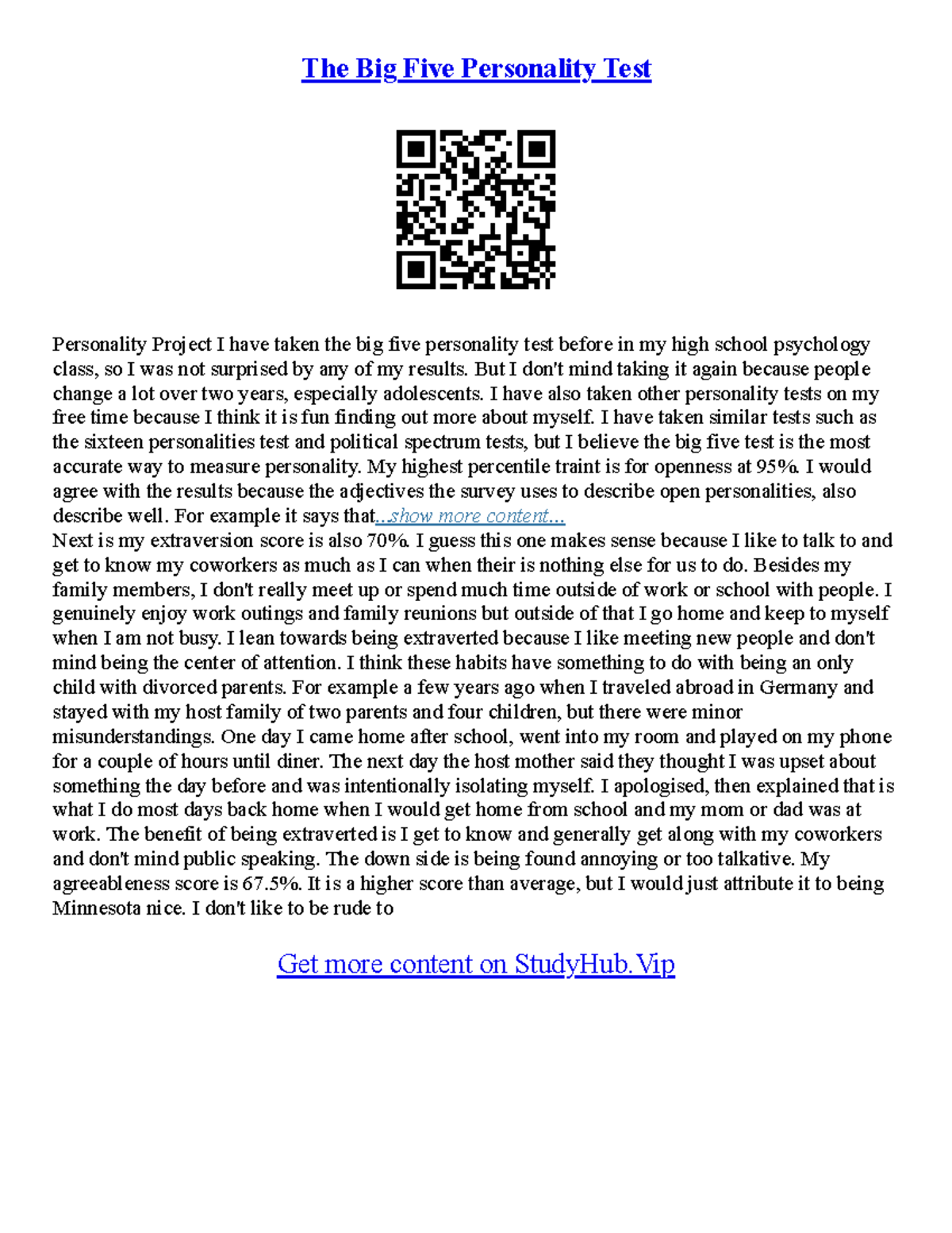 Personality Test Essay - The Big Five Personality Test Personality ...