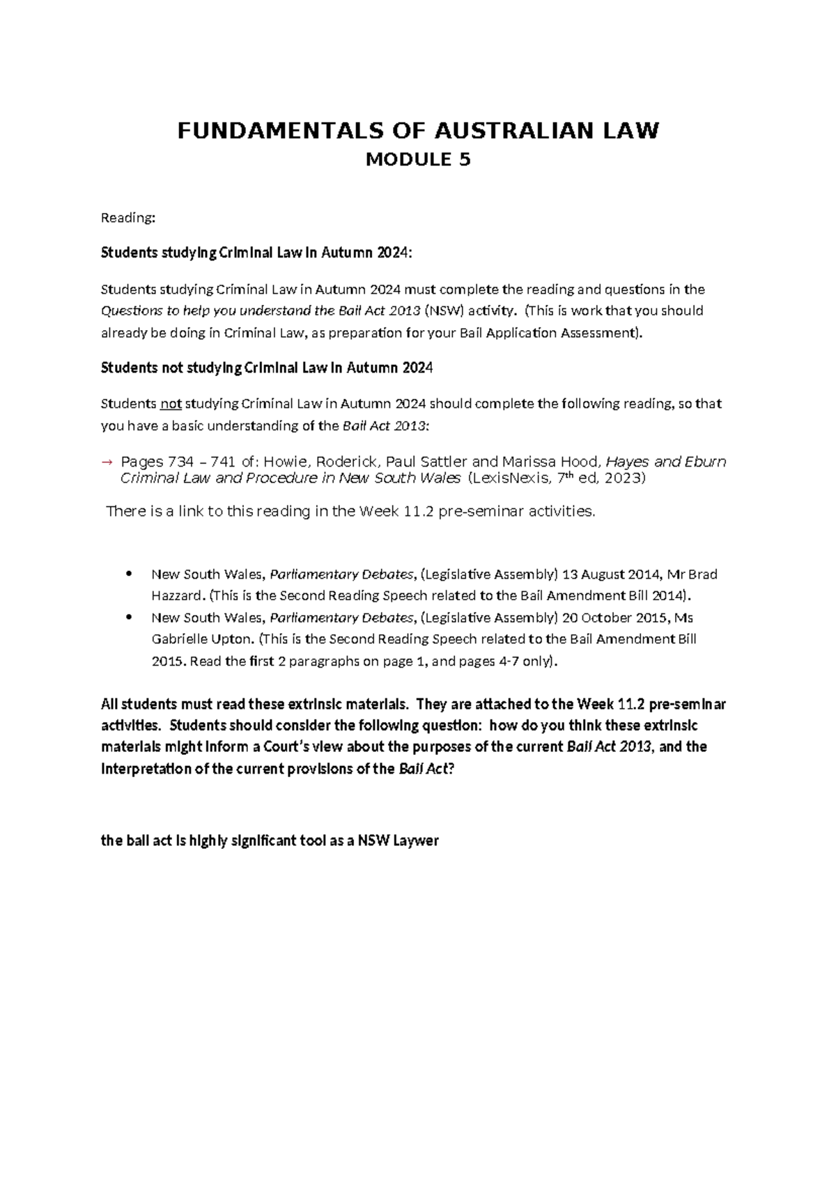 Week 11.2 Pre-seminar reading and questions Aut 2024 - FUNDAMENTALS OF ...