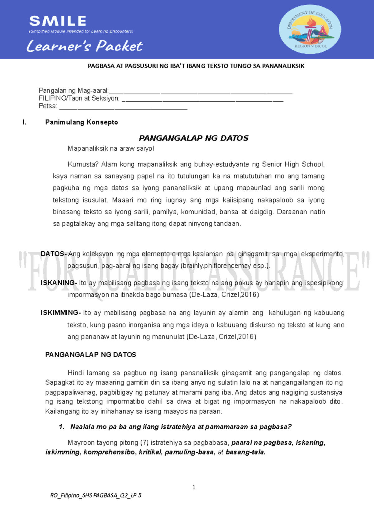 5 Pagbasa Q2 SLP-5 - this is pagbabasa at pagsusulat for grade 11 ...