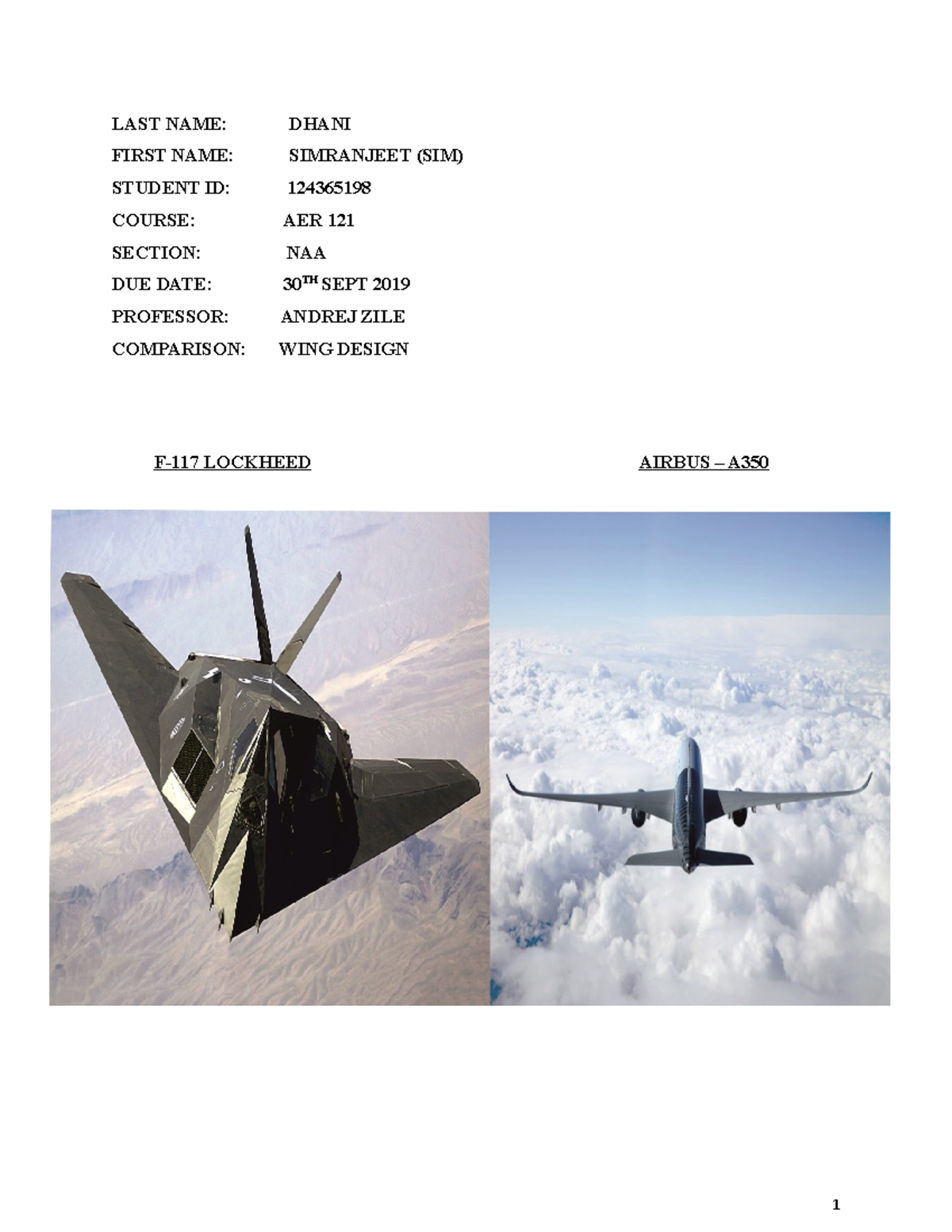Aer assignment (1) - COMPARING 2 DIFFERENT TYPE OF AICRAFT - LAST NAME ...
