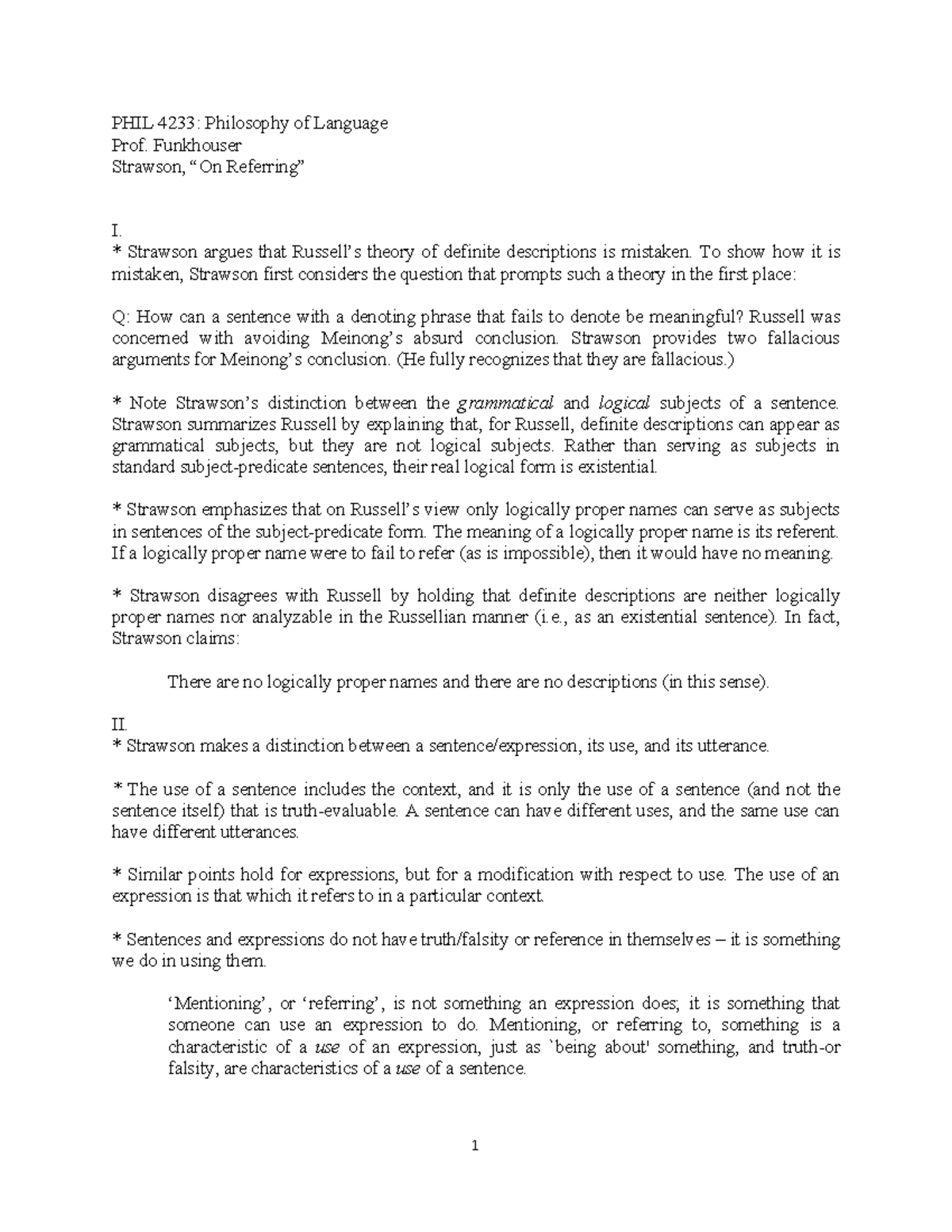 Lecture Notes Strawson On Referring - PHIL 4233: Philosophy of Language ...