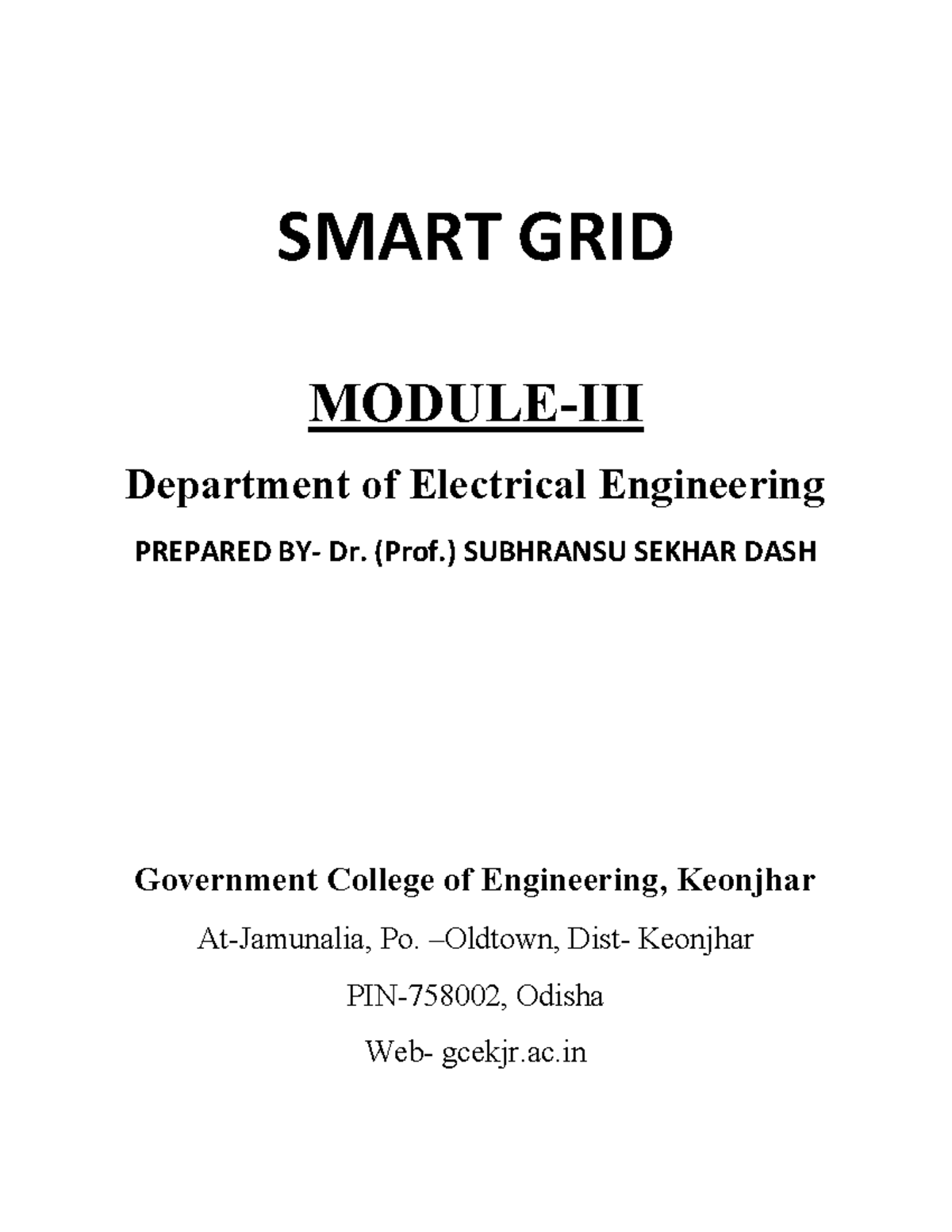 Smart Grid Module-III - blkh;lj - SMART GRID MODULE-III Department of ...