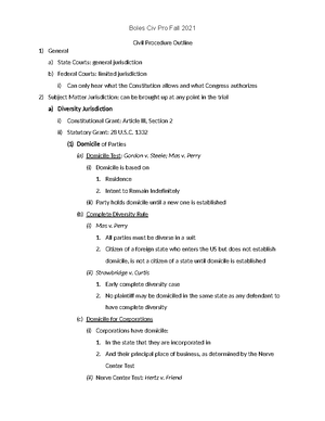 Civ Pro Rules Flow Chart - ! Civil Procedure Review I. Jurisdiction II ...