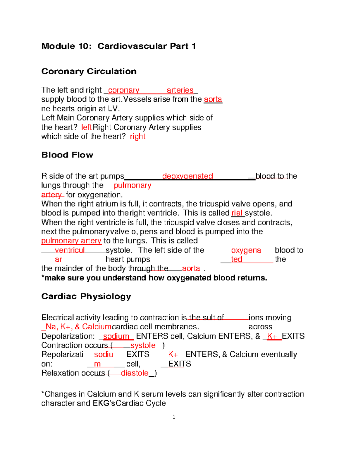 Module 10 Cardiovascular Part 1 - Module 10: Cardiovascular Part 1 ...