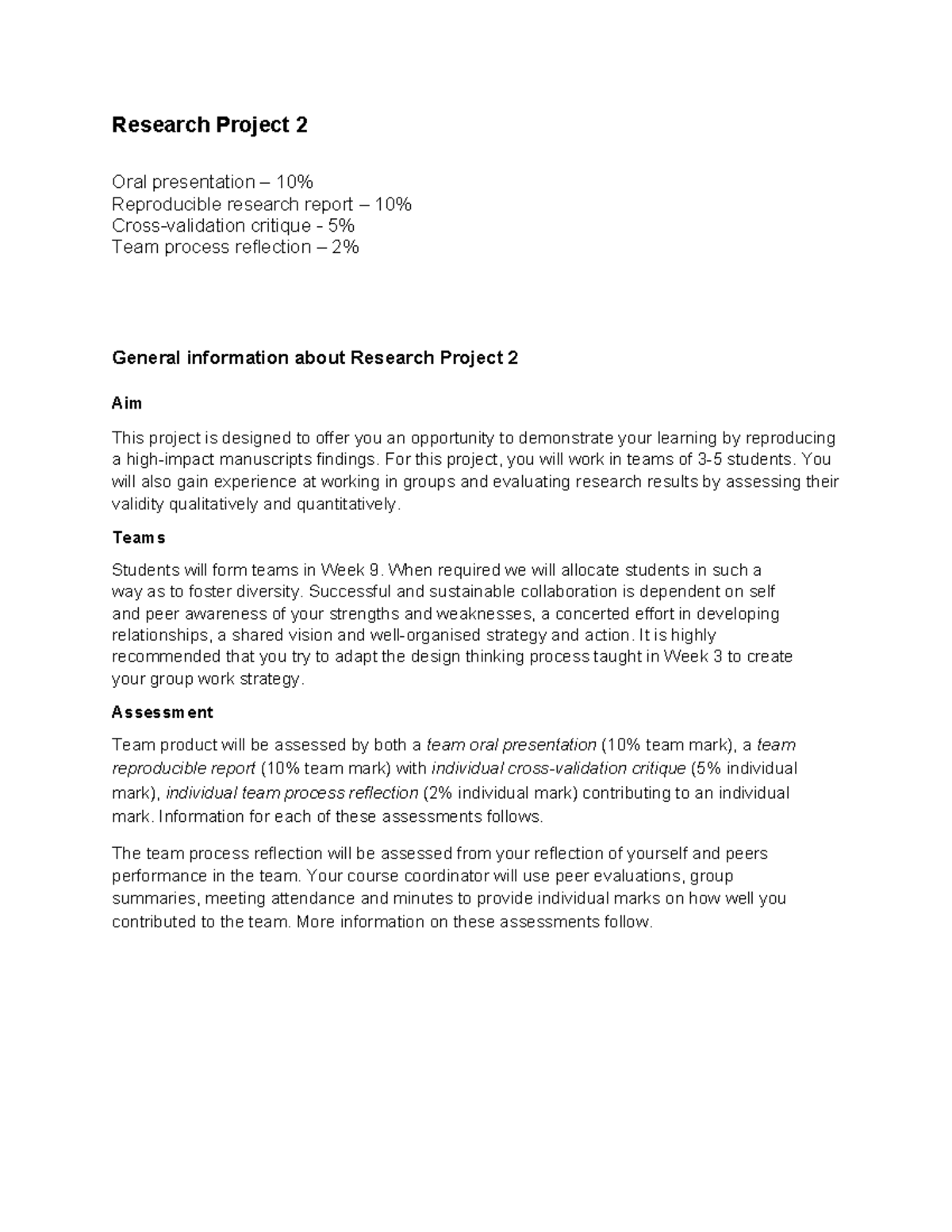 Assessment 2 - Report 2024 - Research Project 2 Oral presentation – 10% ...