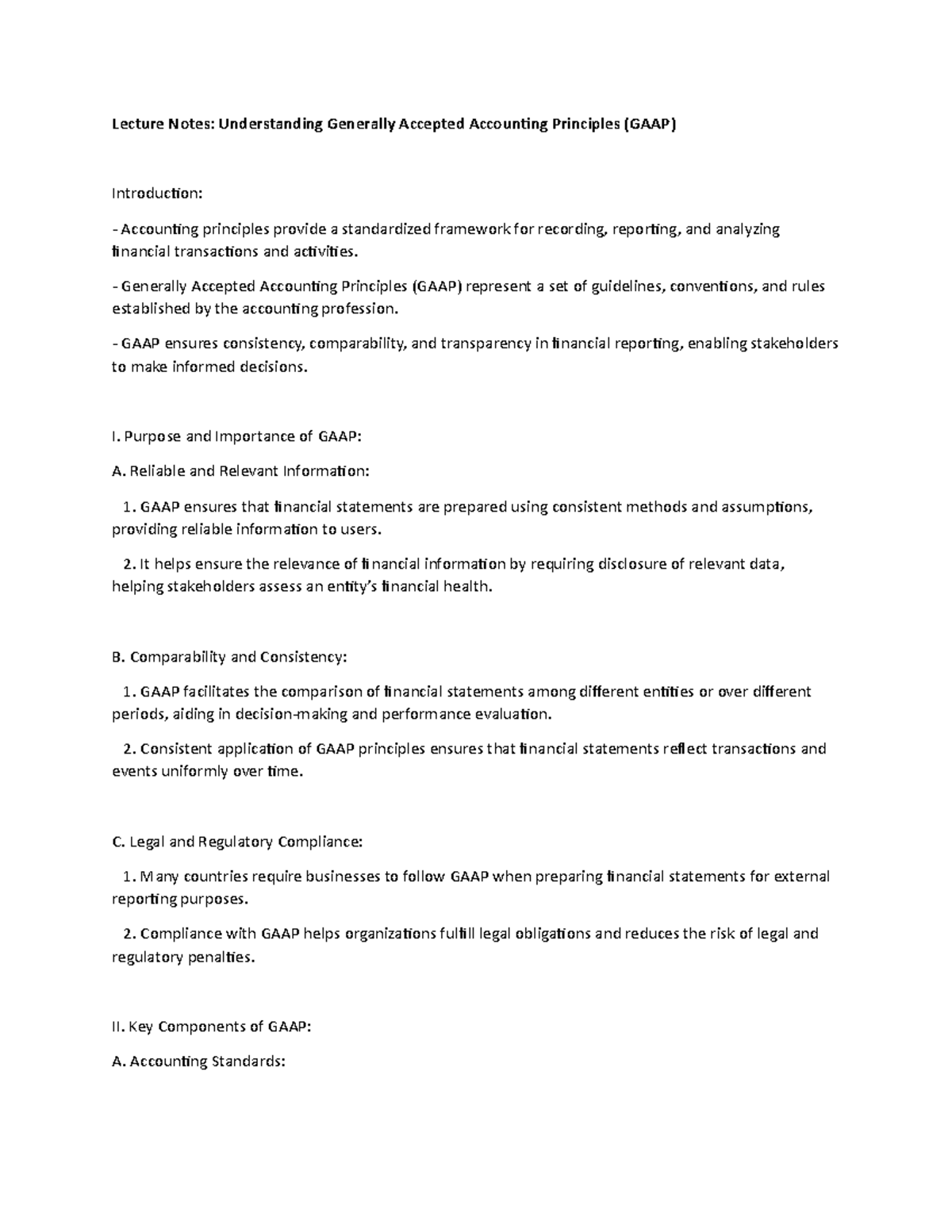 Lecture Notes: Understanding Generally Accepted Accounting Principles ...