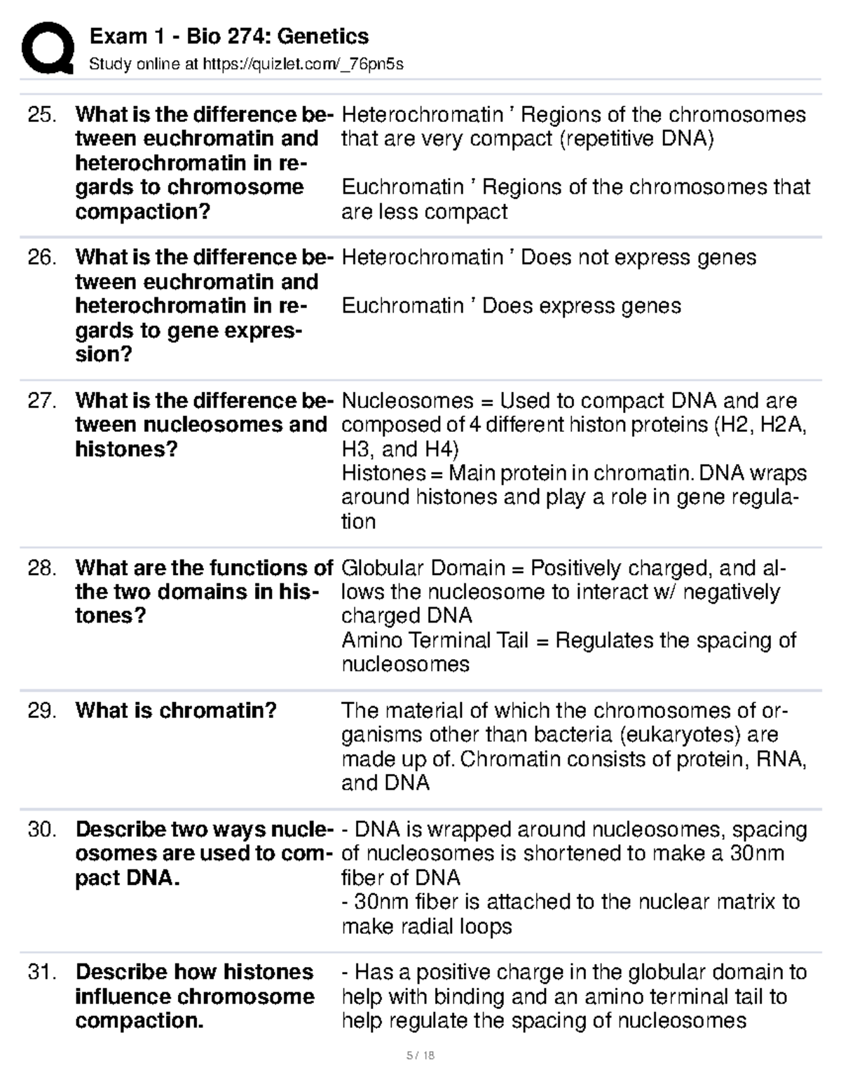 Bio 274 - Genetics (4) - Exam 1 - Bio 274: Genetics Study online at quizlet/_76pn5s What is the ...