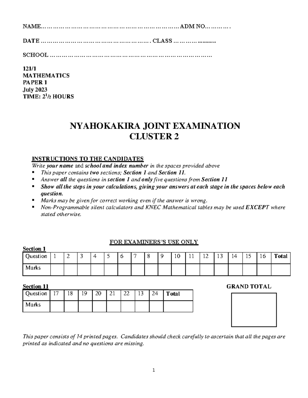 Maths PP1-1 - NAME ...