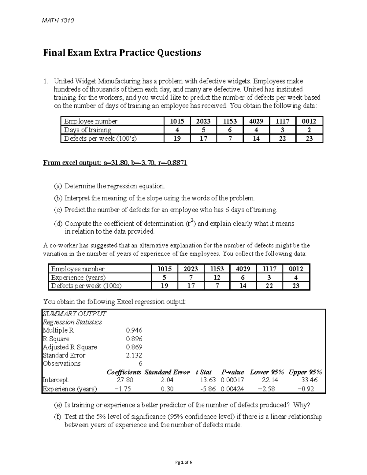 1310 Final Exam Ex Practice Questions - Math 1310 - BCIT - Studocu