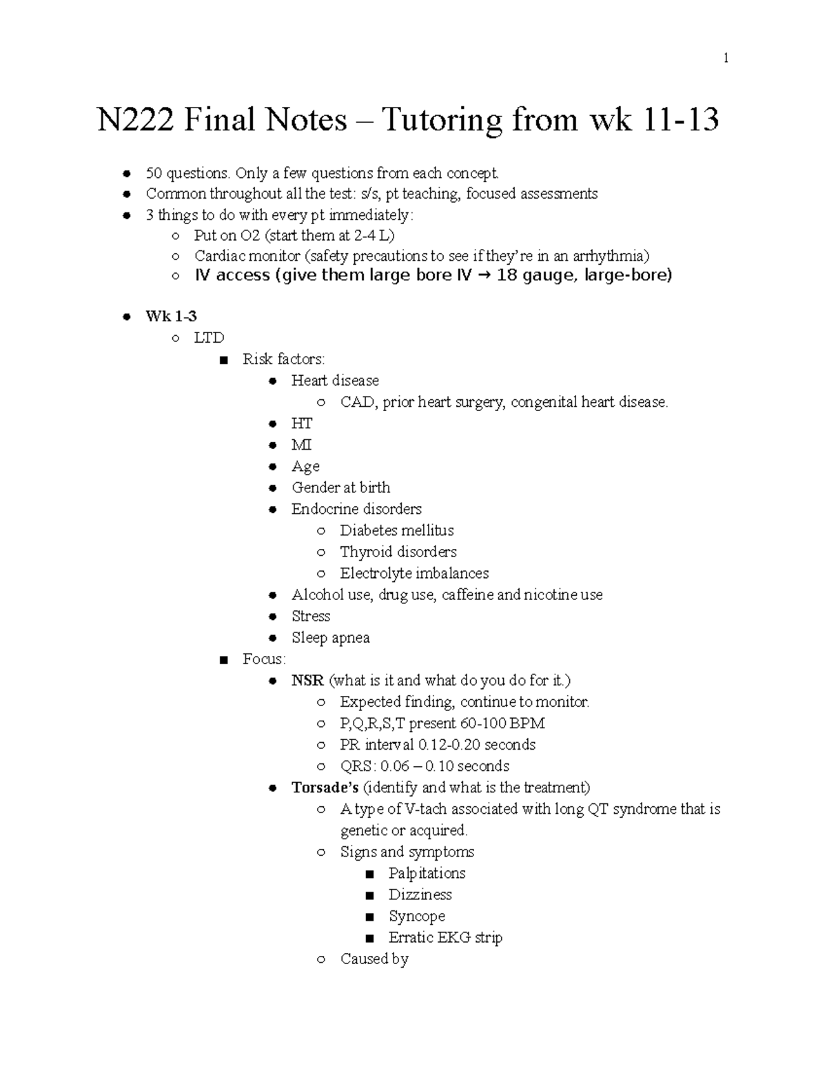 N222 Notes - Final Exam - N222 Final Notes – Tutoring from wk 11- 50 ...