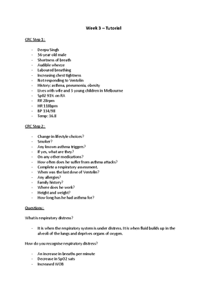 WEEK 3 - Lecture work - WEEK 3 Week 2 Revision: For each of the following patients, list the ...