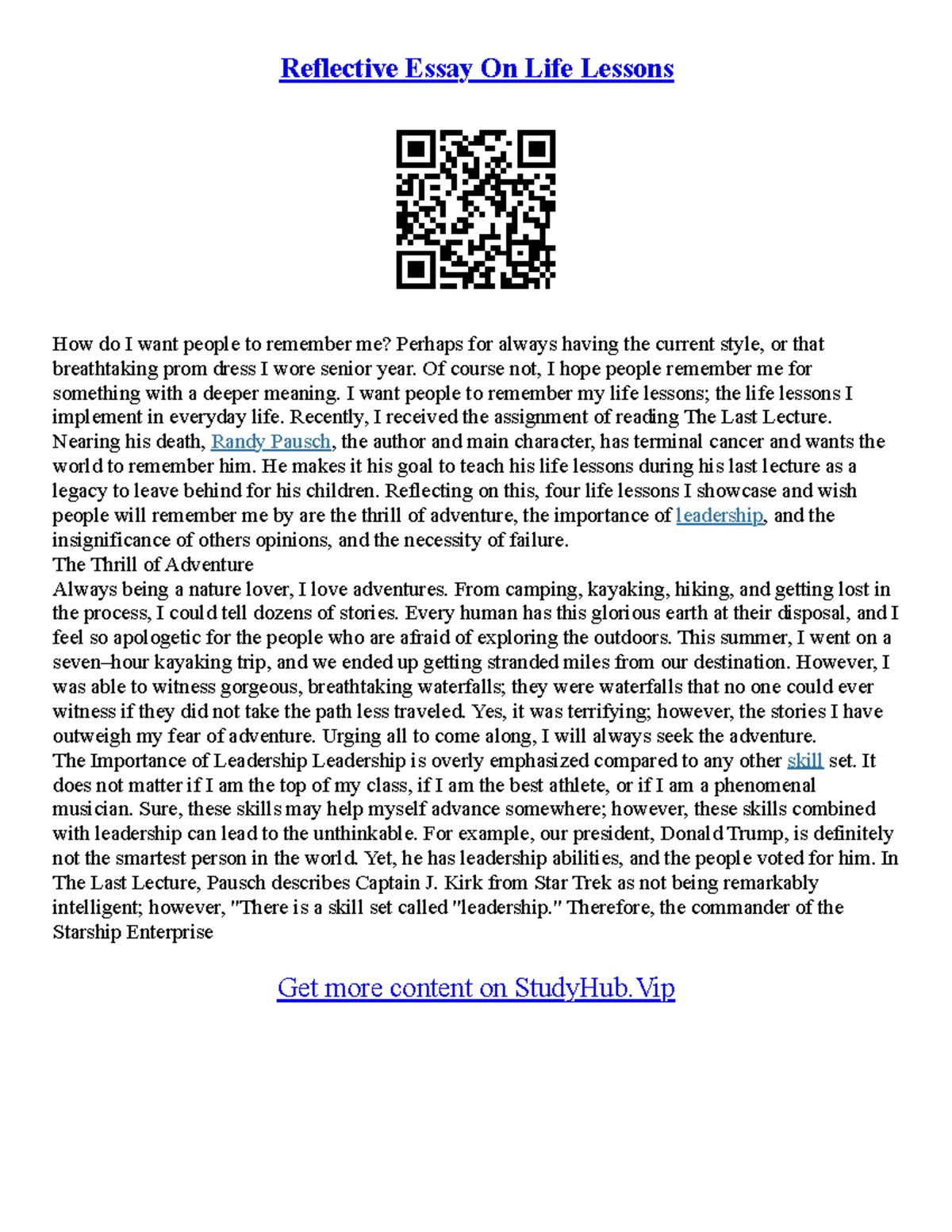 Life Essays Examples - Reflective Essay On Life Lessons How do I want ...