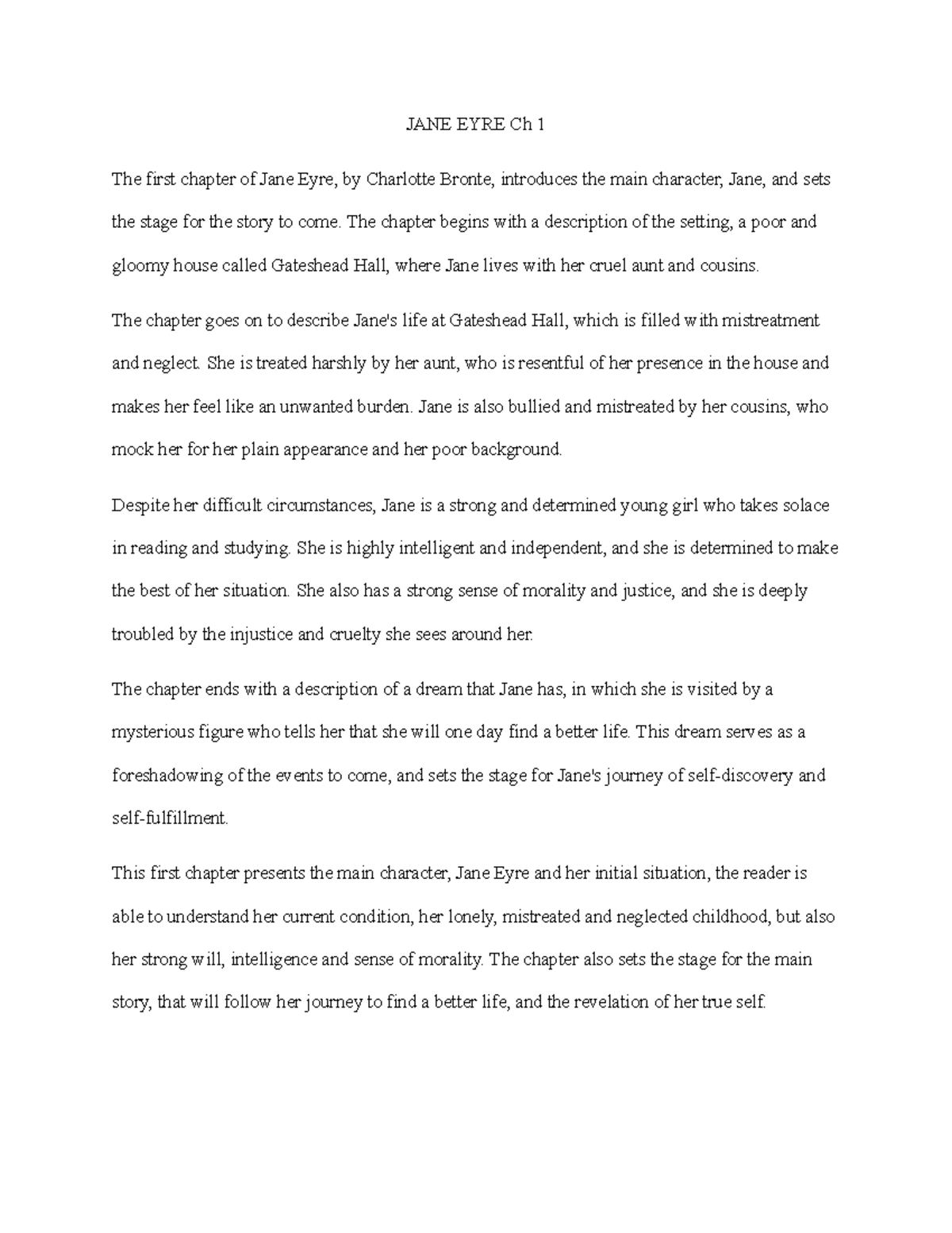 JANE EYRE Ch 1 - A summary of chapter 1 - Jane Eyre - JANE EYRE Ch 1 ...