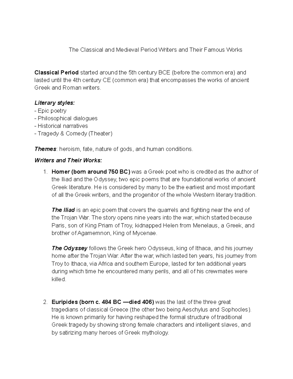 Early Periods of Literature Litcri 2 - The Classical and Medieval ...