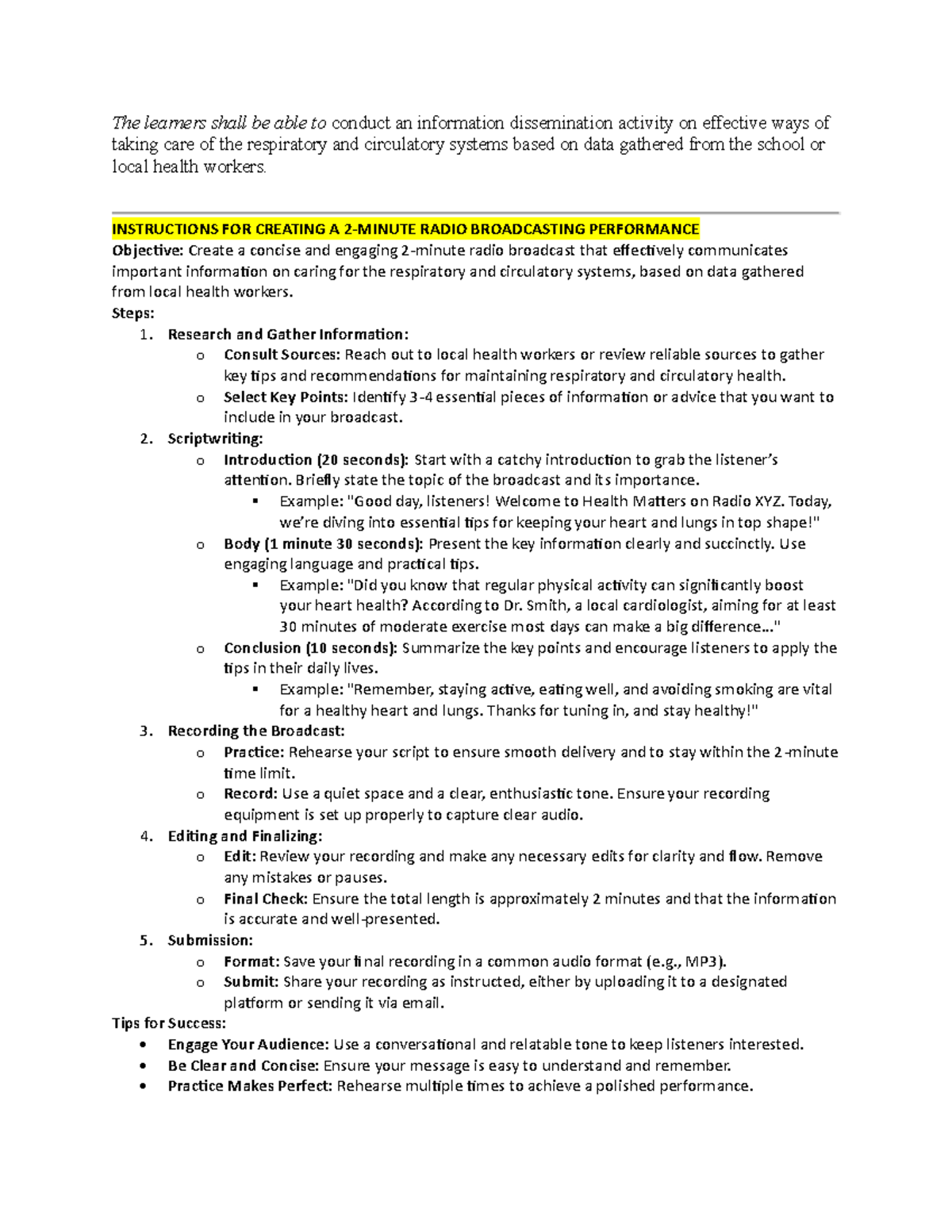 Differentiated-activity - The learners shall be able to conduct an ...