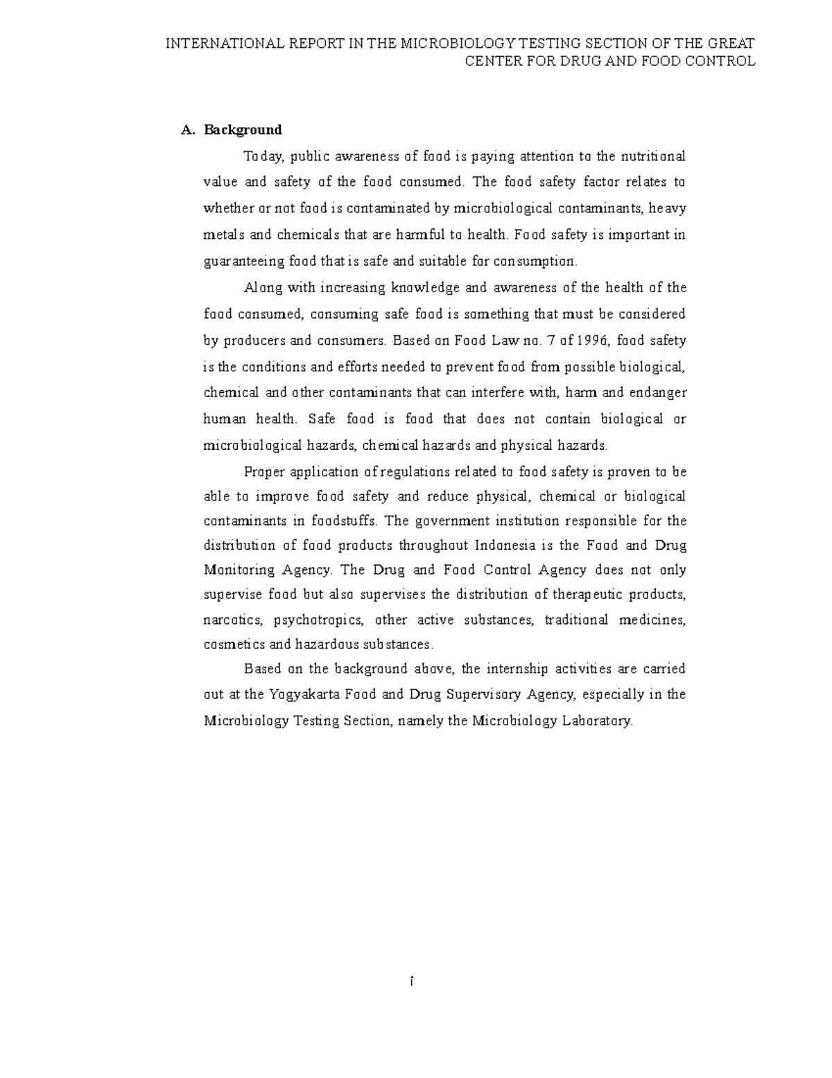 International Report IN THE Microbiology Testing Section OF THE Great ...