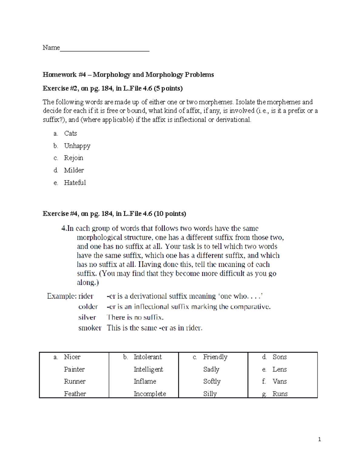 Homework Morphology practice - Name_________________________ Homework ...
