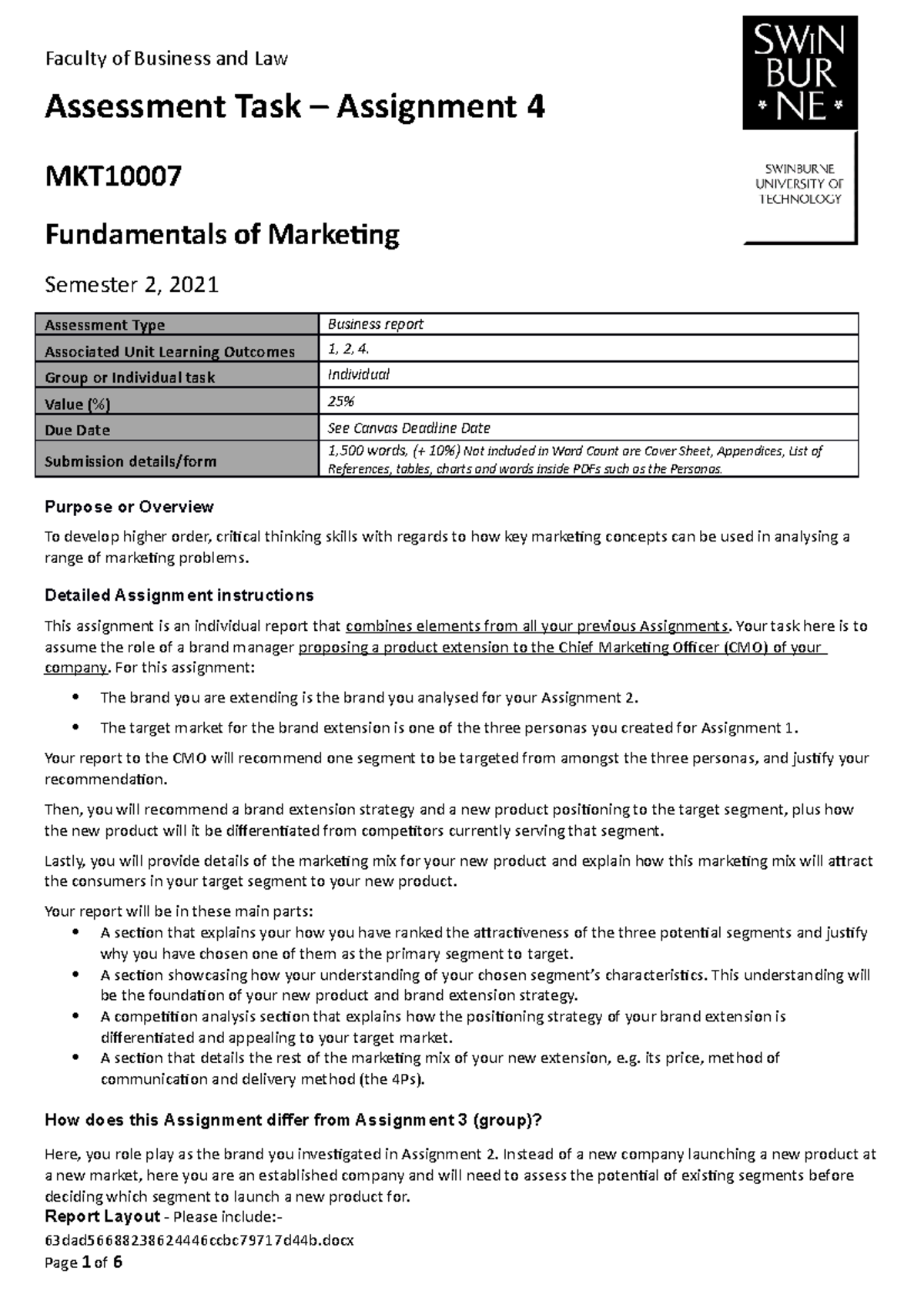 MKT10007 S2,21 Assignment 4 - Faculty of Business and Law Assessment Task – Assignment 4 MKT ...