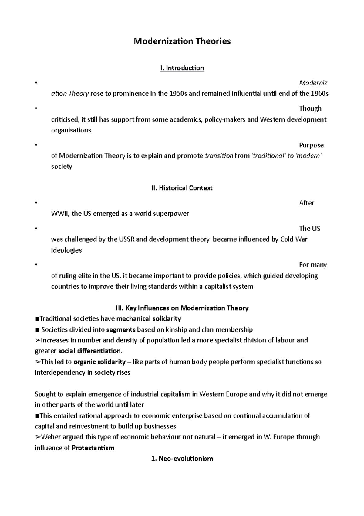 Modernization Theories - Introduction Moderniz ation Theory rose to ...