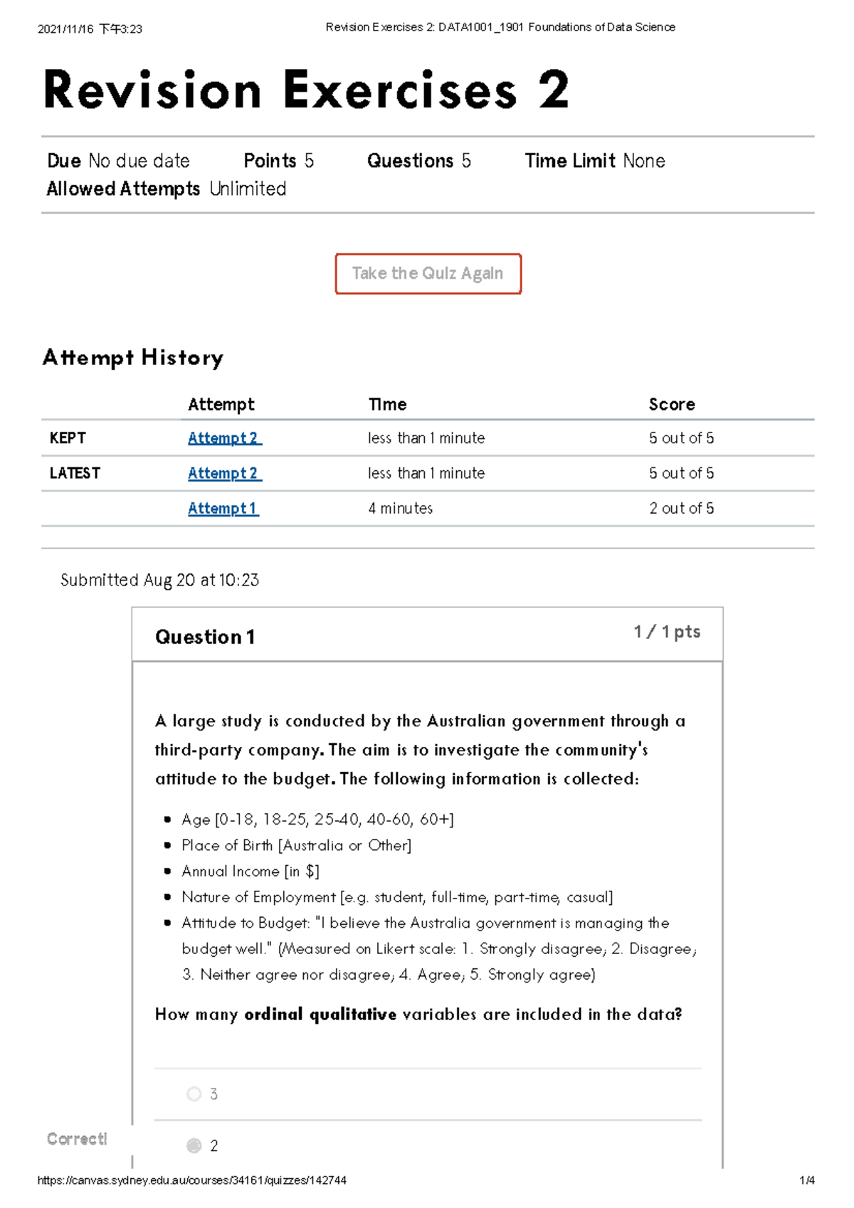 Revision Exercises 2 DATA1001 1901 Foundations of Data Science ...