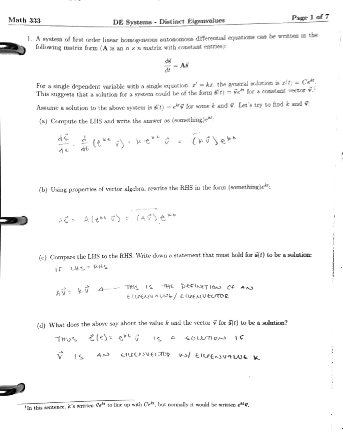 DE Systems - Distinct Eigenvalues - MATH 333 - Studocu