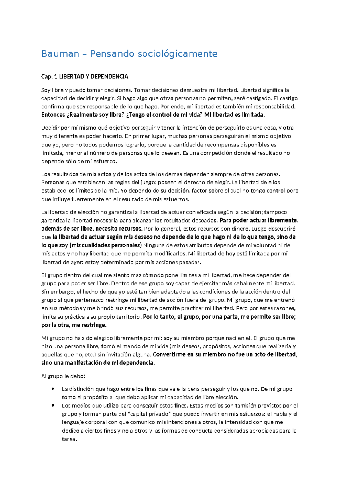 Bauman Resumen Sociología - Bauman – Pensando sociológicamente Cap. 1 ...