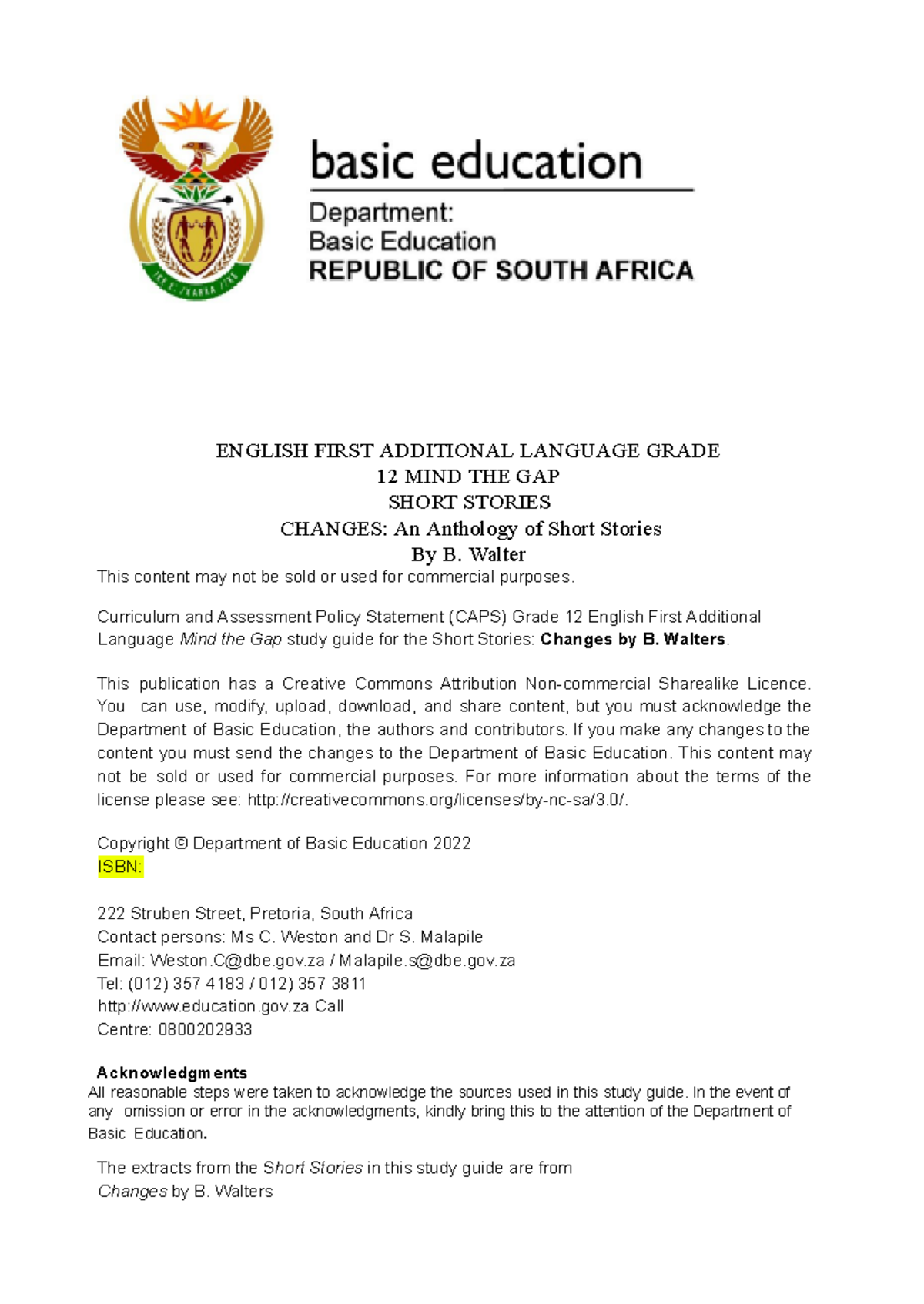 English FAL Short Stories - ####### ENGLISH FIRST ADDITIONAL LANGUAGE ...