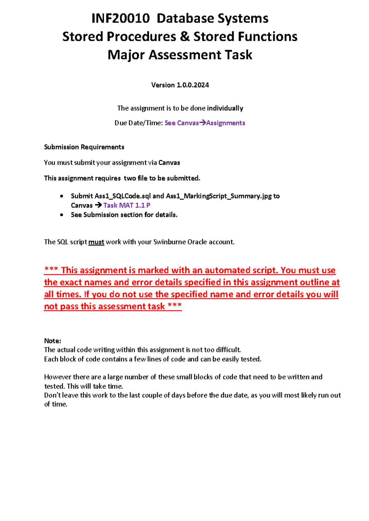INF2001 0 MAT1 2024 - dae - INF20010 Database Systems Stored Procedures ...