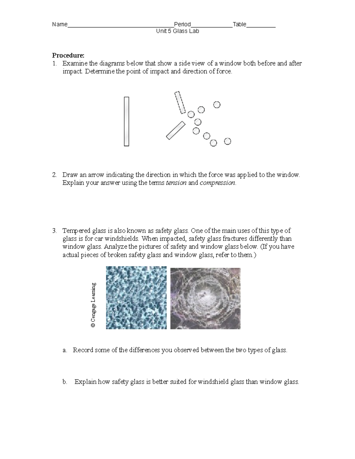 Unit 5glass fracture lab - Unit 5 Glass Lab Procedure: Examine the ...