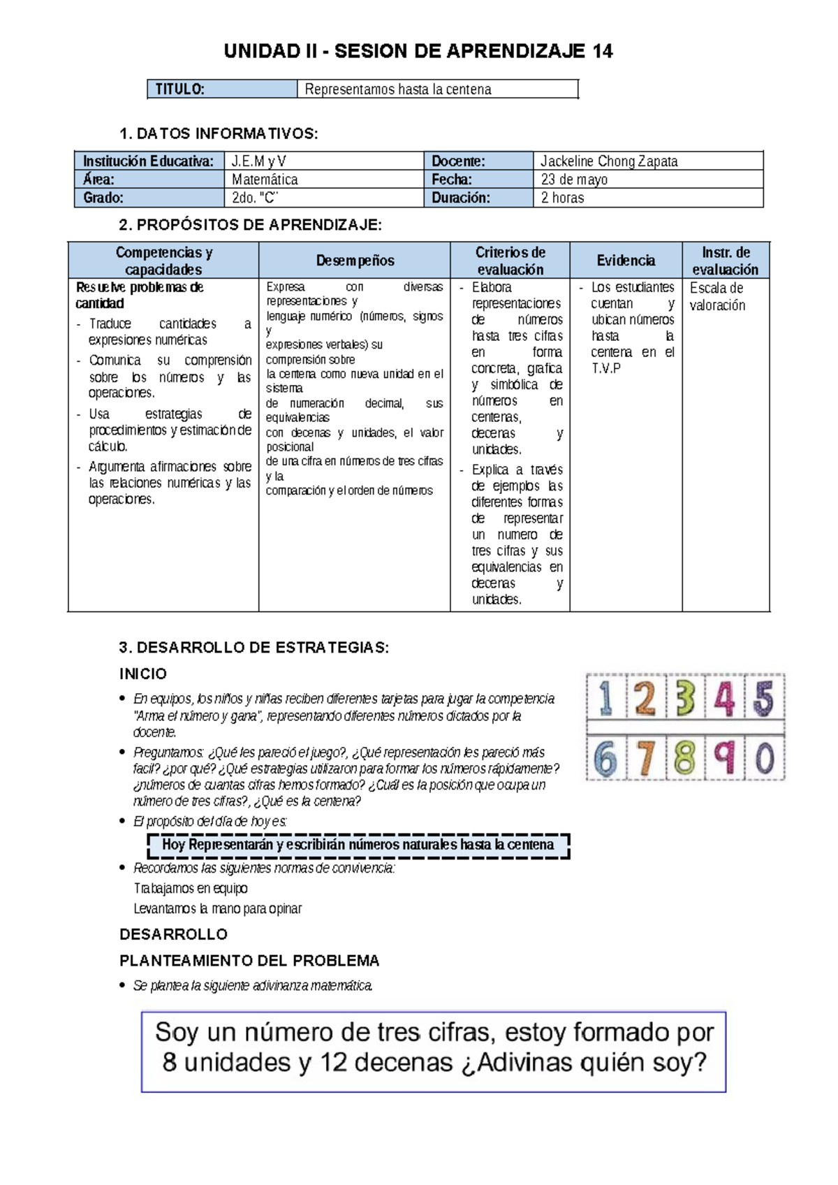 Representamos LA Centena - UNIDAD II - SESION DE APRENDIZAJE 14 TITULO: Representamos hasta la ...