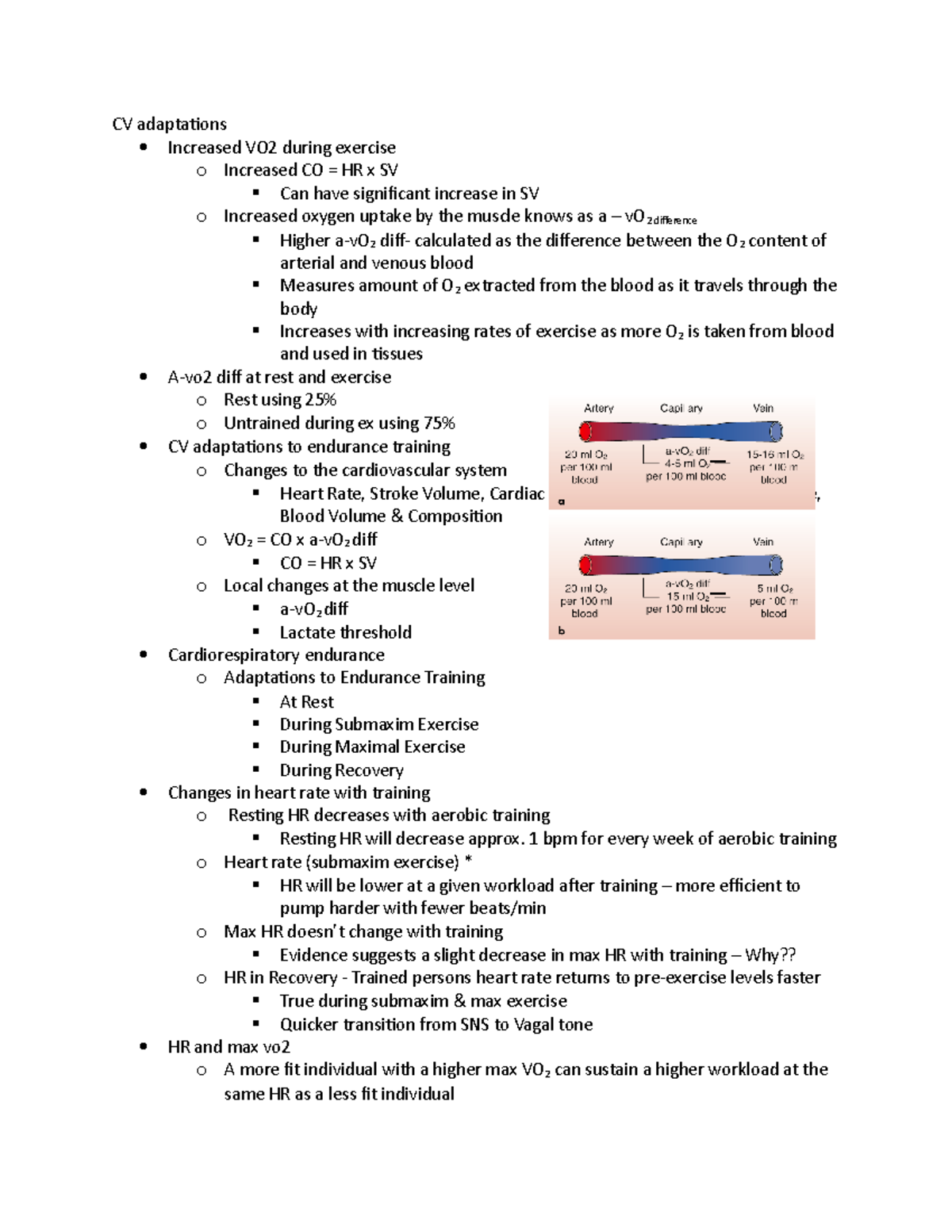 CV adaptations - 1 bpm for every week of aerobic training o Heart rate ...