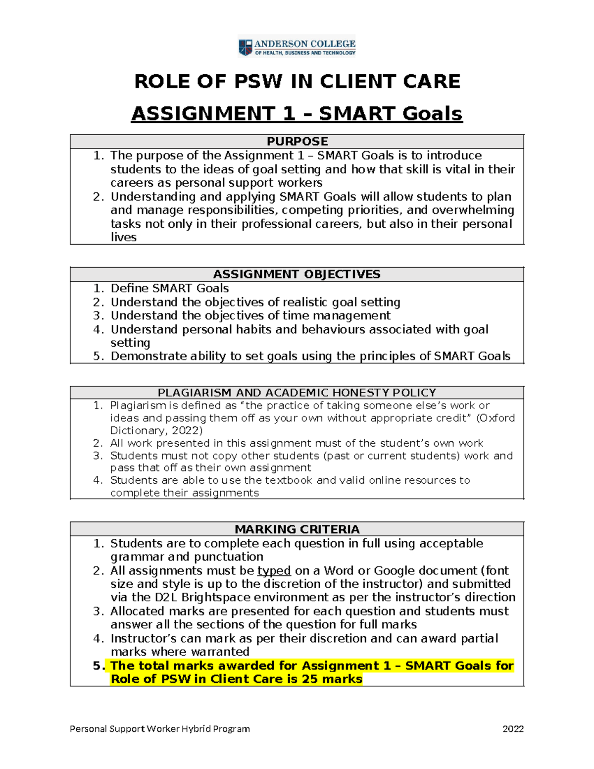 1Role of PSW in Client Care - Assignment 1 - Smart - ROLE OF PSW IN ...